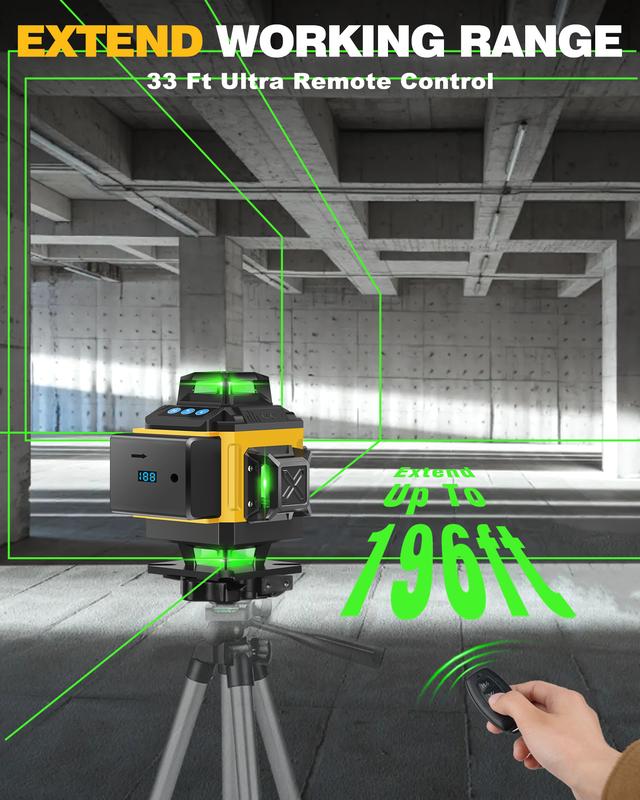 Alloyman 16 Lines Laser Level, Self Leveling 4x360° Green Laser Level with 2Pcs Rechargeable ...