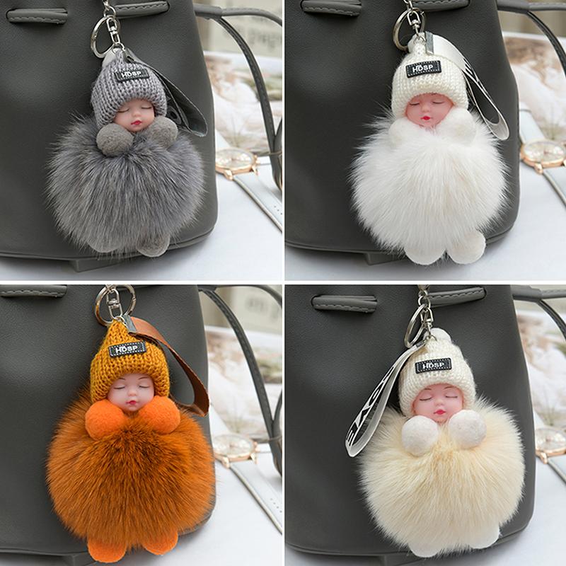 Pompom Sleeping Baby Keychain Cute Fluffy Plush Doll Keychains | TikTok ...