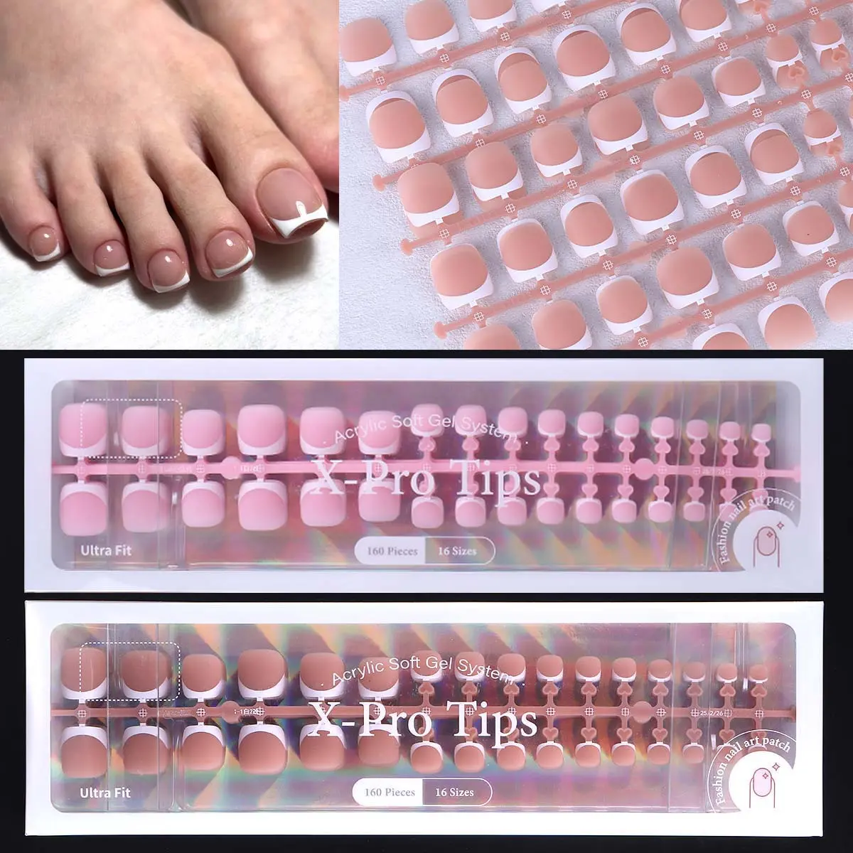 查看[French Style Short Square Fake Toenail, Matte Finish Press on ...