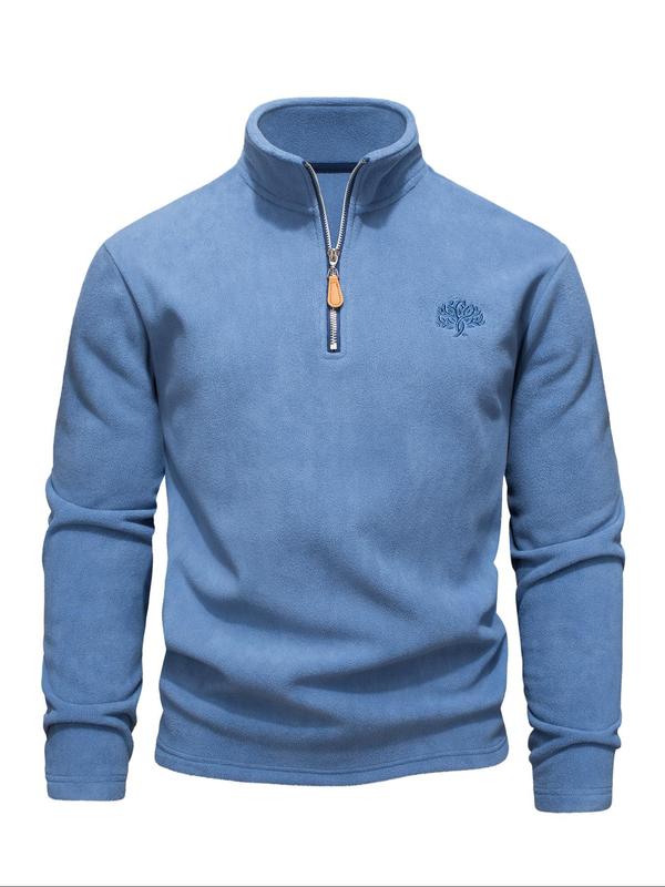 Men's Solid Zip Up Half Placket Fleece Sweatshirt, Regular Fit Casual ...