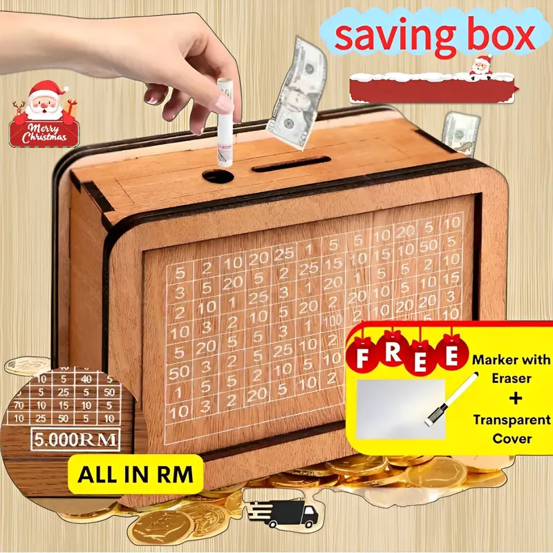 查看[【MY 24h Ready Stock】Wood Money Box with number on the box Saving ...