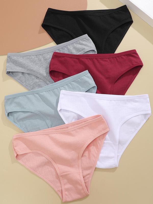 Women's Solid Color Panty, Korean Style Wear, 6pcs Soft Comfortable ...