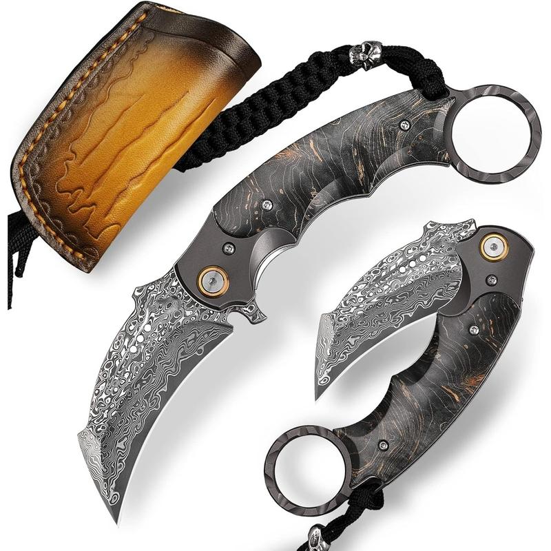查看[ALVELY Handmade Damascus Steel Folding Pocket EDC with Cowhide ...
