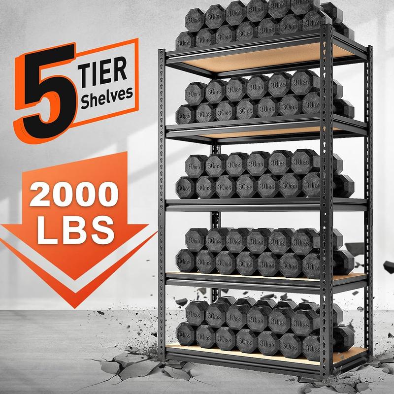 Raybee Furniture 5 Tier 72" Metal Garage Shelving Units, Garage Shelf ...