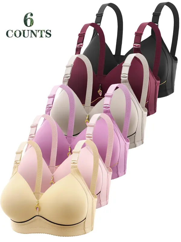 Women's Solid Wireless Rhinestone Decor Push Up Bra, Casual Comfortable ...
