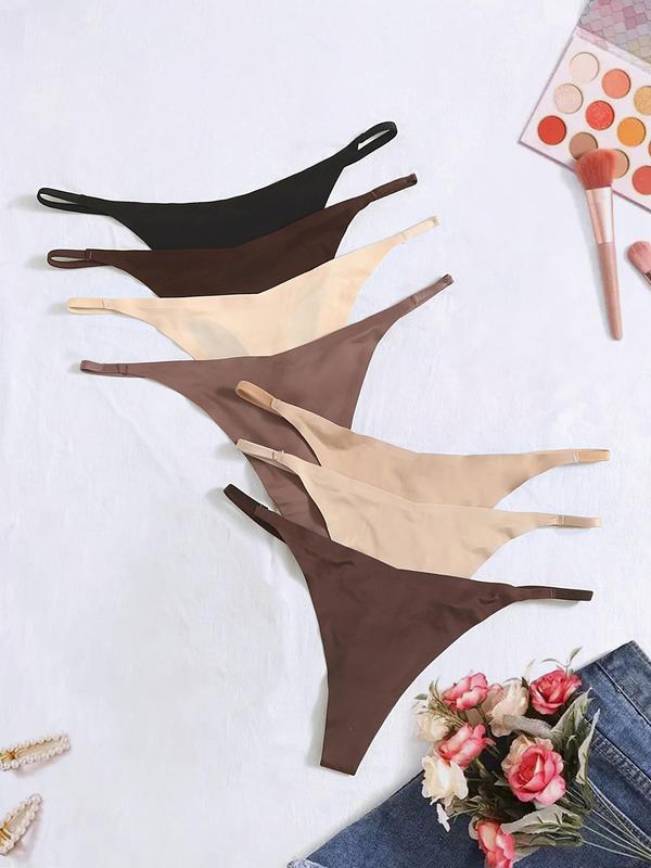 Women's 7pcs Solid Drop Waist Thong Panty, Soft Comfy Breathable ...