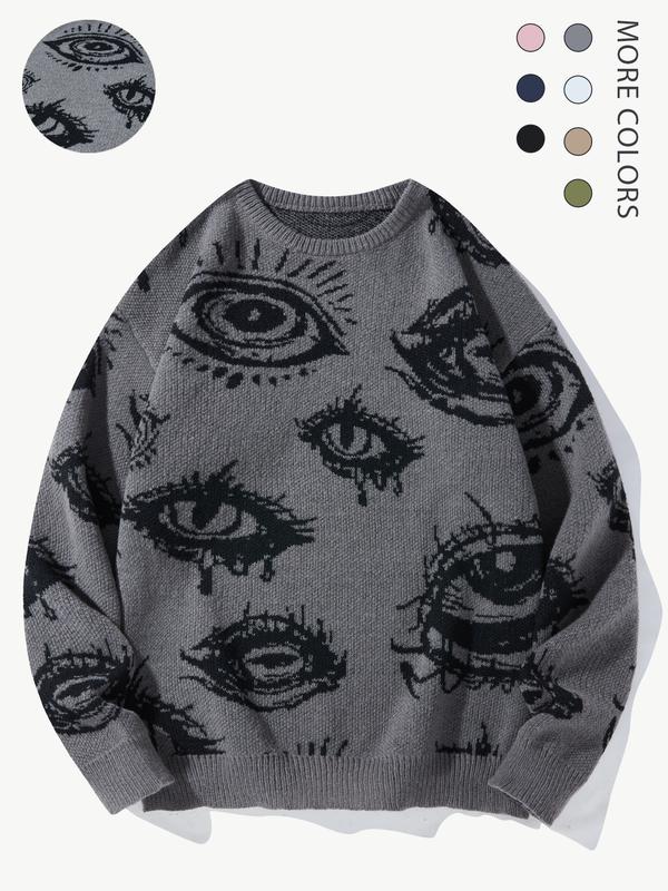 查看[Unisex Eye Print Crewneck Sweater Regular Fit Casual Long Sleeve ...