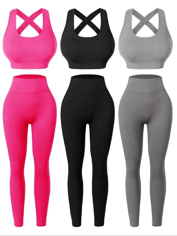 查看[Women's Solid Sports Tank Top & High Waist Leggings Set, Breathable ...