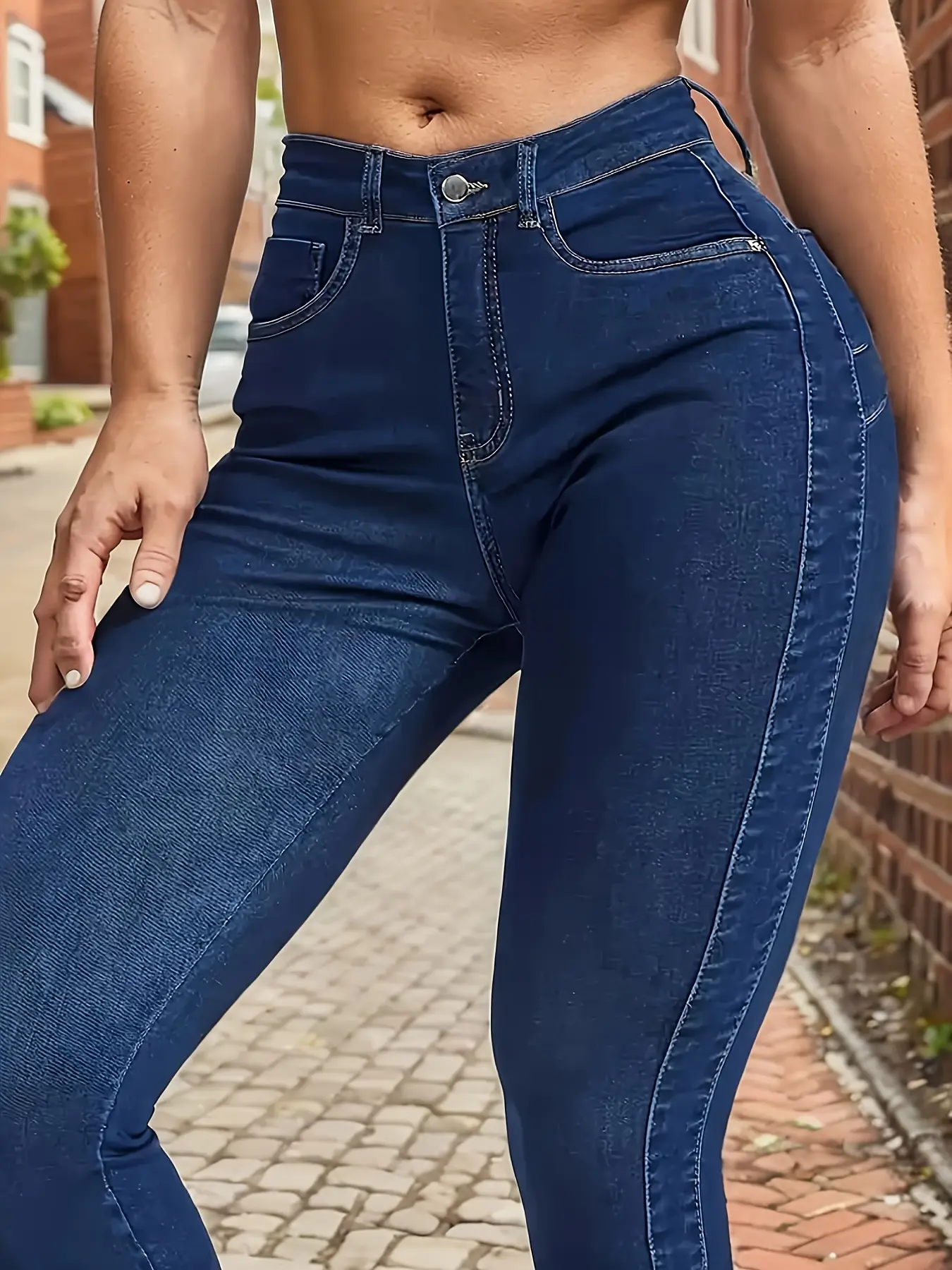 Vintage Style Deep Blue Skinny Jeans with Side Ruc TikTok爆款商品分析 - GMV ...