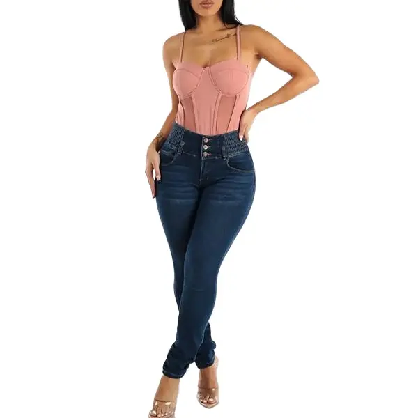 DUTUT Women's Stretch High Waist Skinny Jeans with Shirred Waistband ...