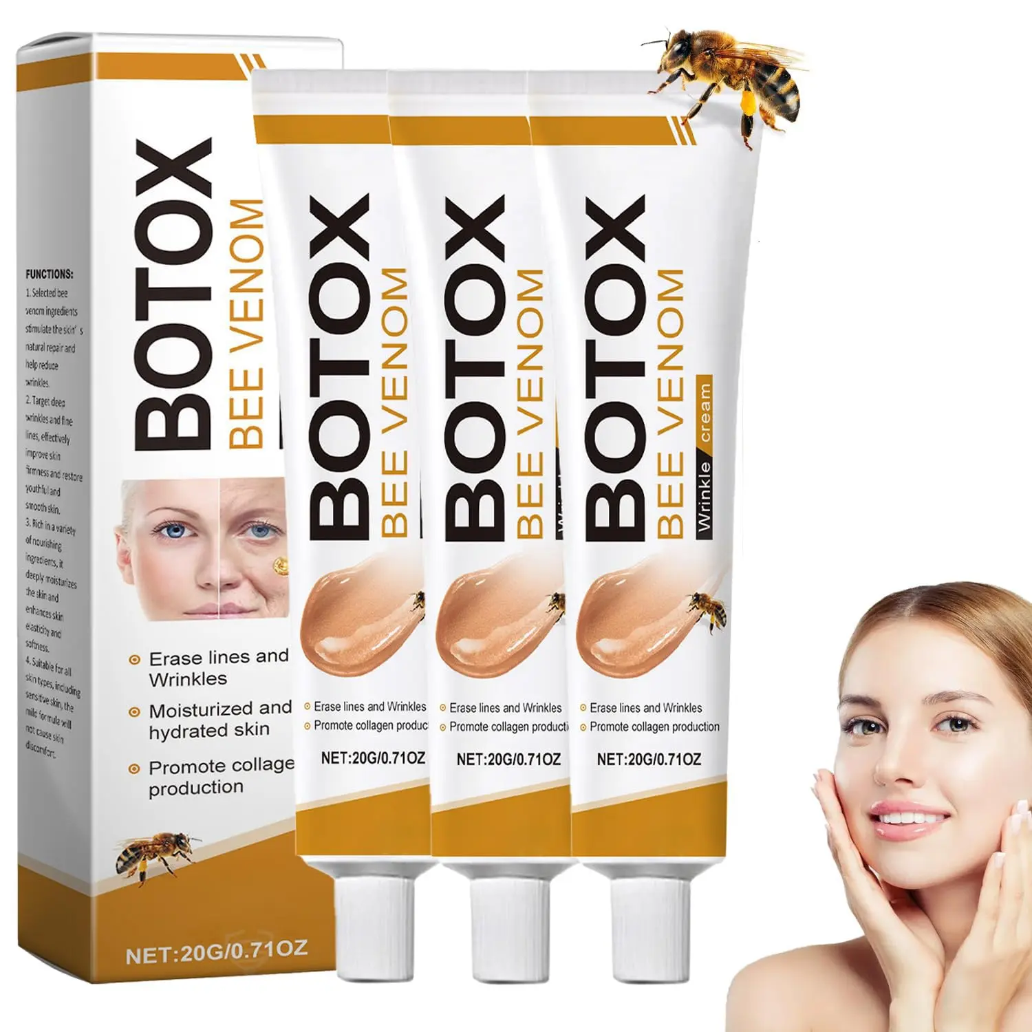 3Pcs Botox Bee Venom Cream Wrinkle Removal & Firming Moisturizing ...