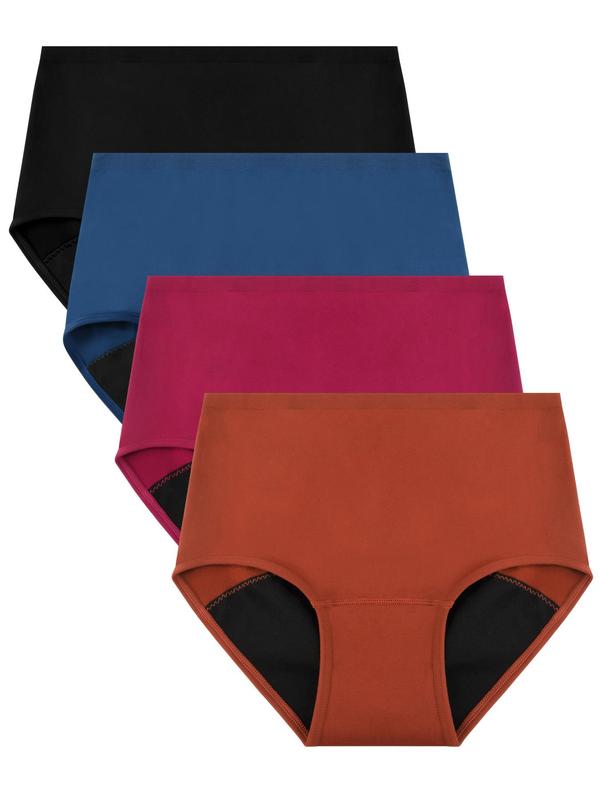Women's 4pcs Solid Color High Waist Knicker, Soft Comfy Breathable ...