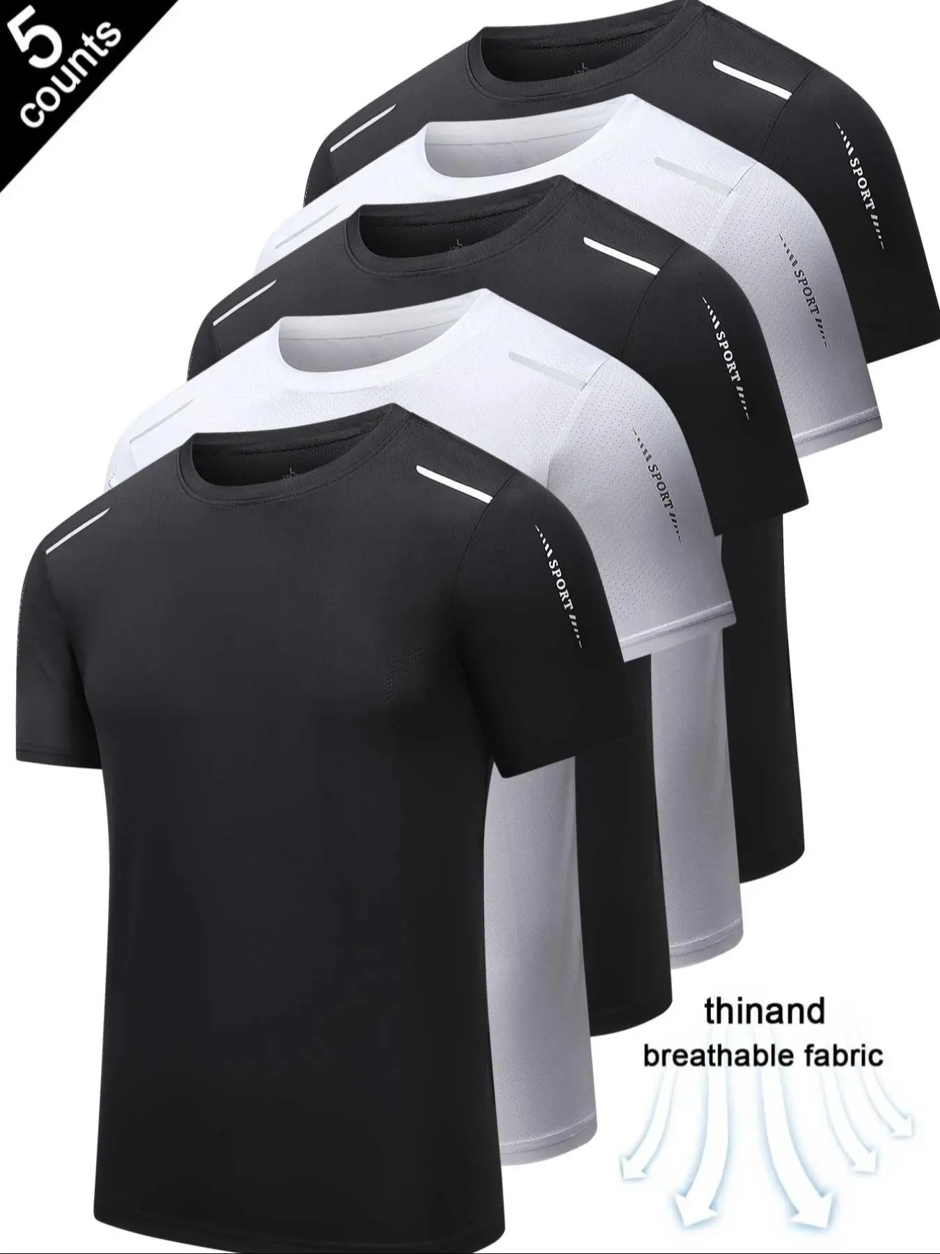 Men's Solid Color Round Neck Tee, Breathable Quick Drying Sweat ...