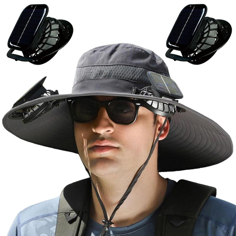 Men Sun Hat with 2 Solar Fan Fishing Hats Wide Brim Sun Hat for Outdoor ...