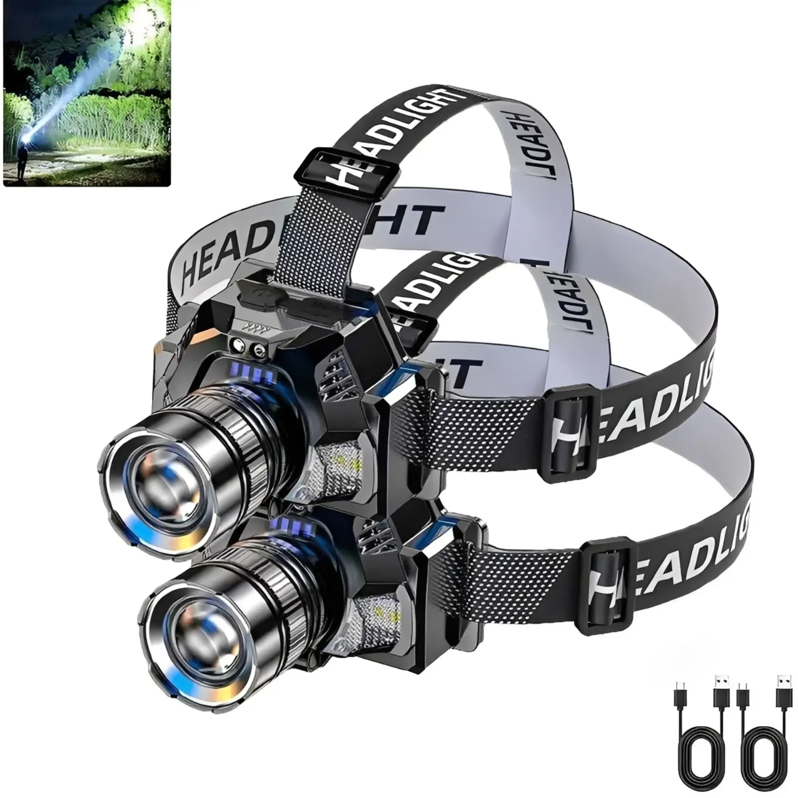2PCS Rechargeable Headlamp , Bright Head Lamp, 90° TikTok爆款商品分析 - GMV ...