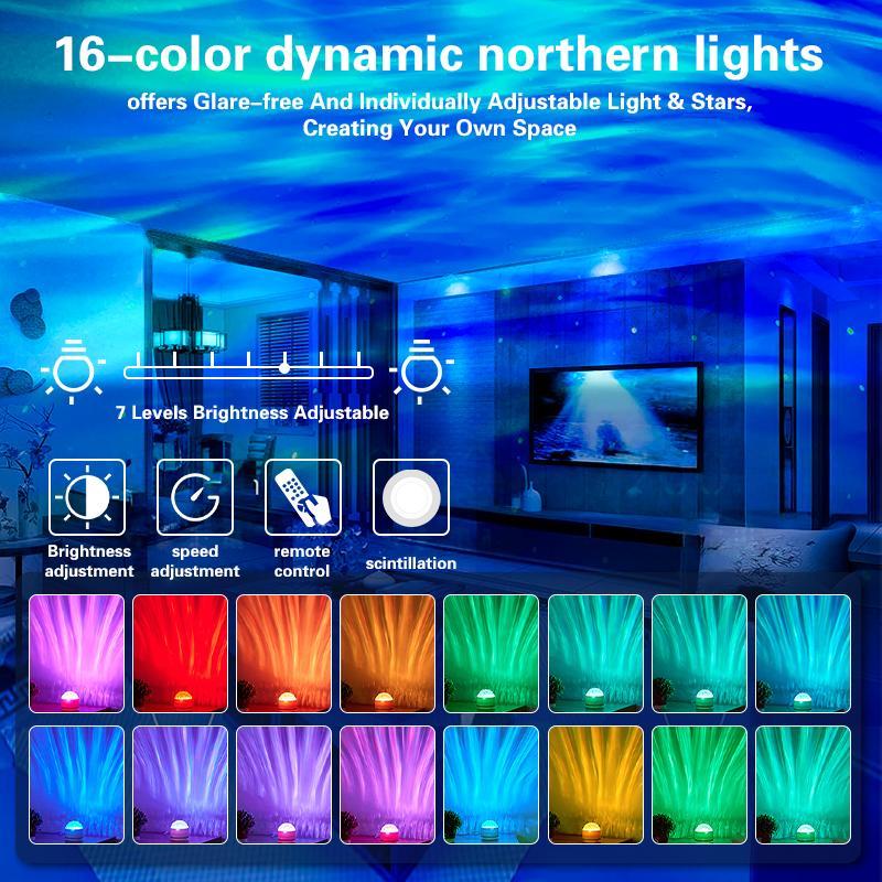 Aurora/Water Ripple/Sky Projector Light, USB Rechargeable 16 Colors LED ...
