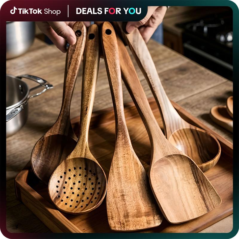 查看[5-10Piece Premium Wood Kitchenware Set with Ergonomic Handles Purely ...