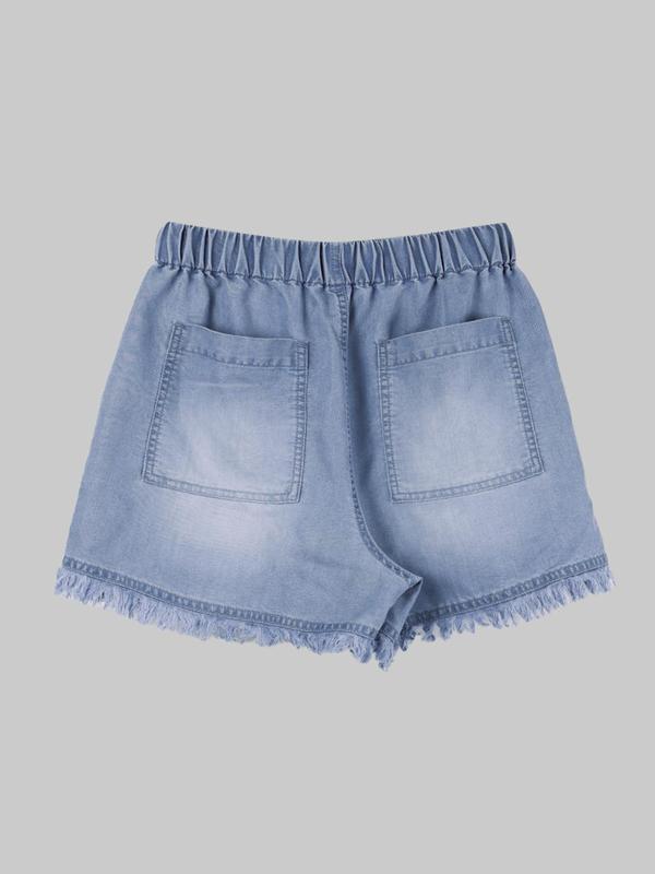 Women's Plain Drawstring Waist Denim Shorts, Casual Soft Fashion Pocket ...