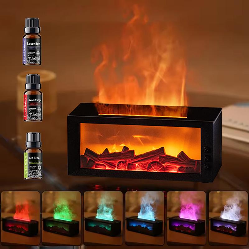 300ml Colorful Fireplace Flame Humidifier Aromatherapy Diffuser with ...