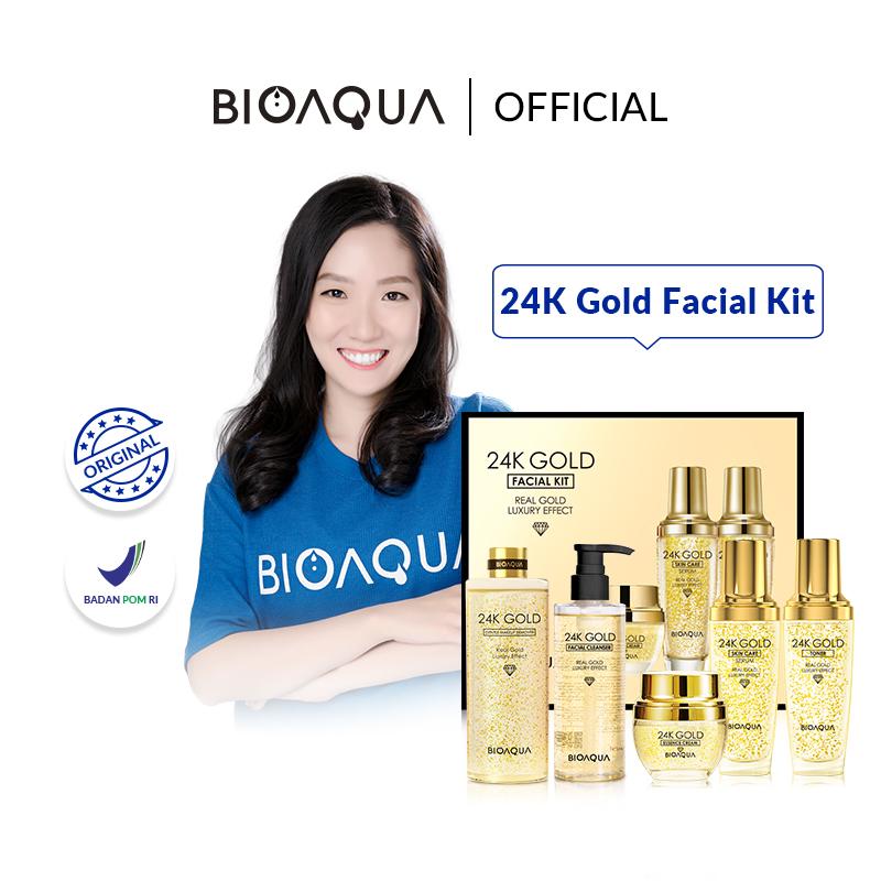 【BPOM】BIOAQUA 24K Gold Facial Kit Skin Care Toner 100ml + Serum 100ml ...