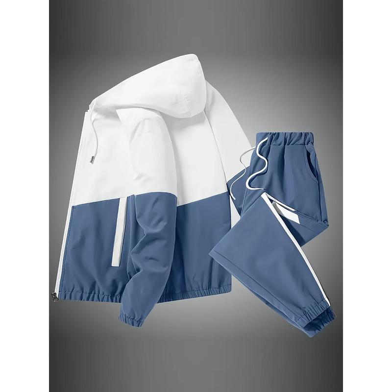 查看[Men's Sports Jacket and Pants Set - Polyester Paneled Hooded ...