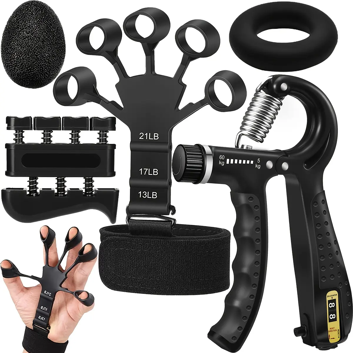 Grip Strength Trainer with Finger Exerciser, Hand Grip Strengthener ...