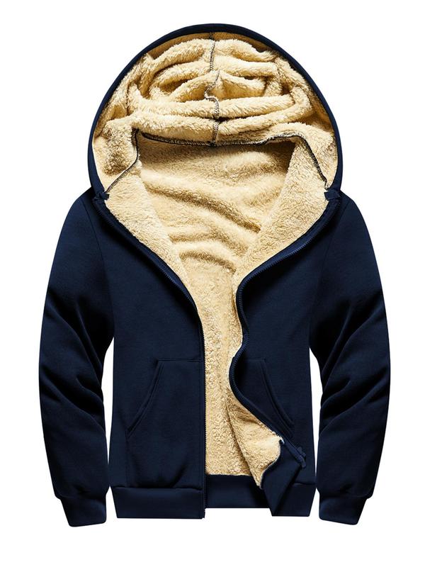 Men's Thermal Lined Zip Up Drawstring Hoodie, Long Sleeve Pocket Thickened Coats for Men, Men's ...