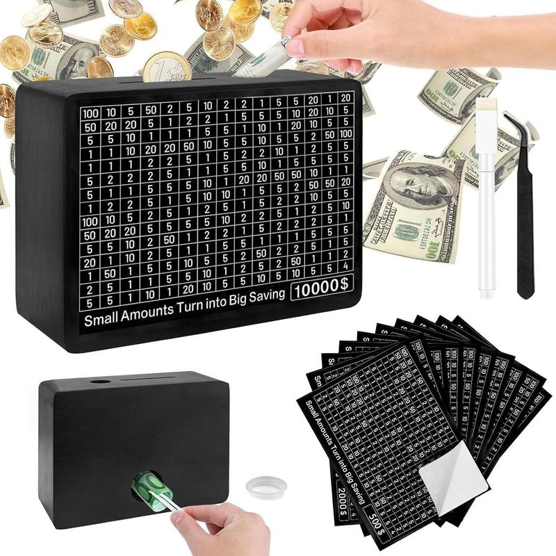 查看[Wooden Money Box with 10 Saving Targets, Creative Money Box with ...