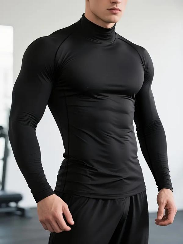 Men's Quick-Dry Stretch Fitness Shirt - High Neck Long Sleeve Workout ...