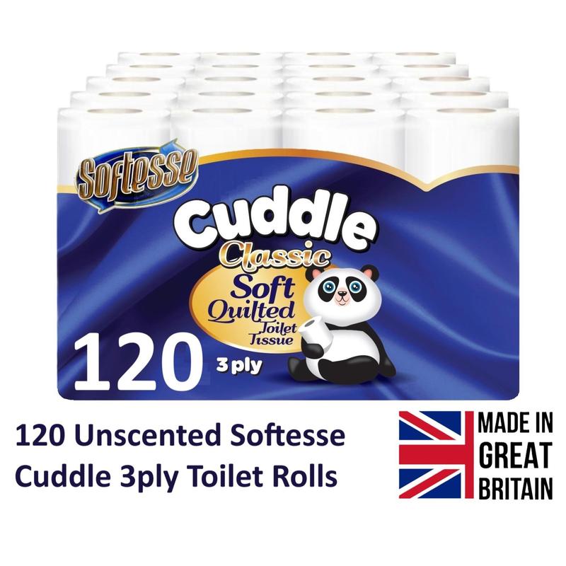 120 Non-Scented Toilet Roll Cuddle Tissue Paper Panda Quilted 3 PLY ...