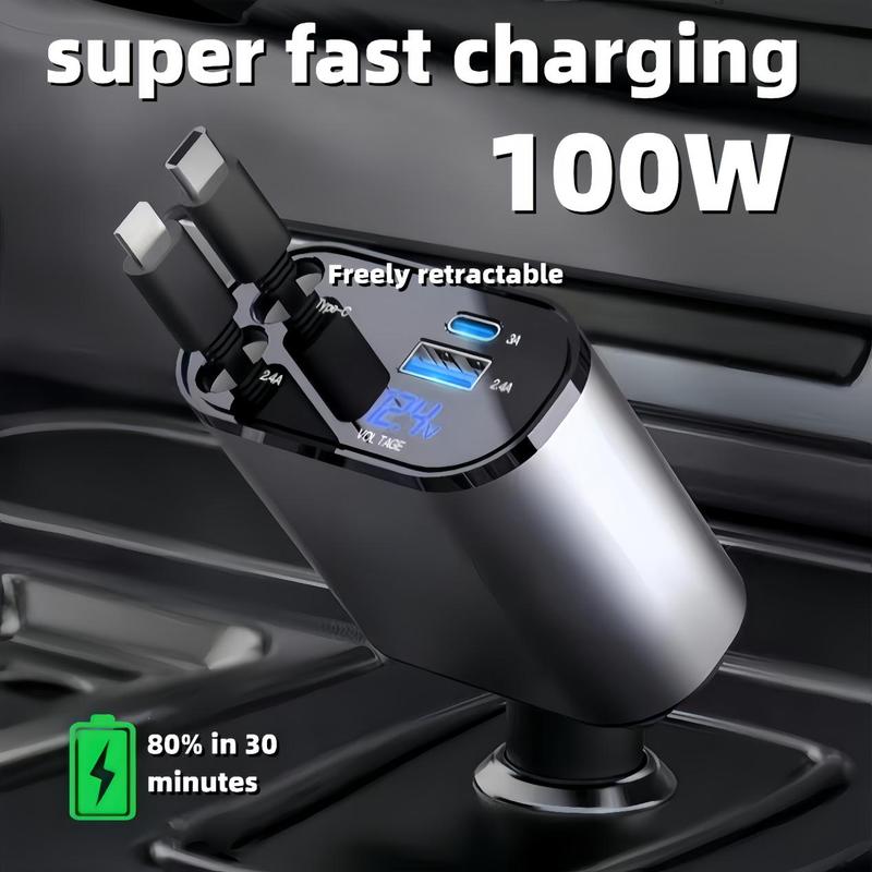 100W 4 Ports USB C Car Charger Quick Charge 3.0 Digital Display Mobile ...