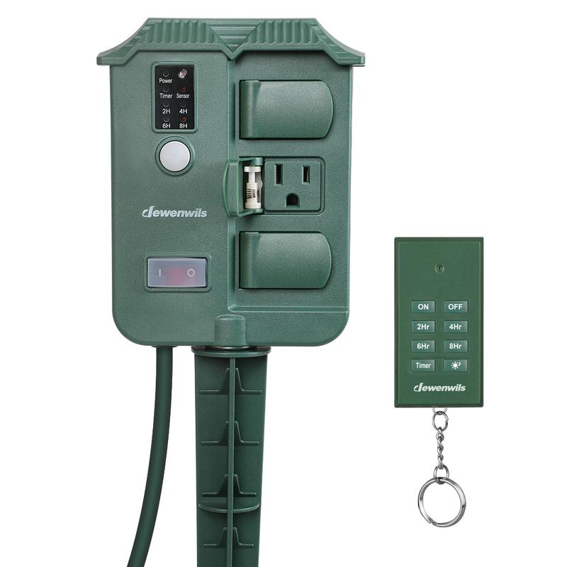 DEWENWILS Outdoor Power Stake Timer Waterproof, 100FT Wireless Remote ...