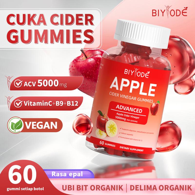 BIYODE Apple Halal Cider Vinegar Gummies 5000mg setiap hidangan Vitamin ...