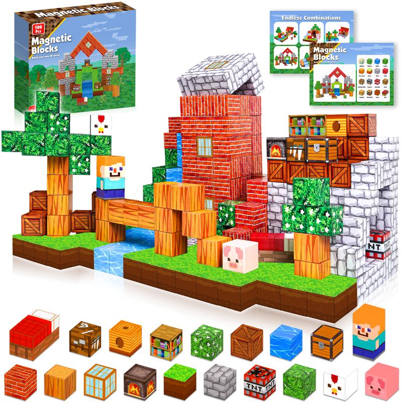 Magnetic Blocks-100PCS Magnetic Building Blocks Magnetic Tiles Stacking ...