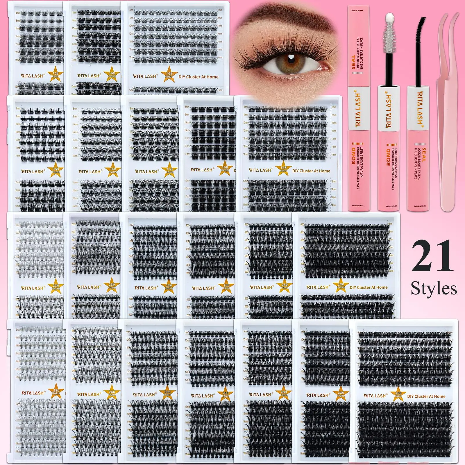21 Styles Individual False Eyelashes Kit, 1 Set Natural Look Eyelash ...