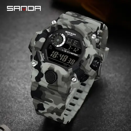 AW24 SANDA 2183 Jam Tangan Sukan Kasual Penyamaran, Elektronik Digital, Kalis Air, Chronograph ...