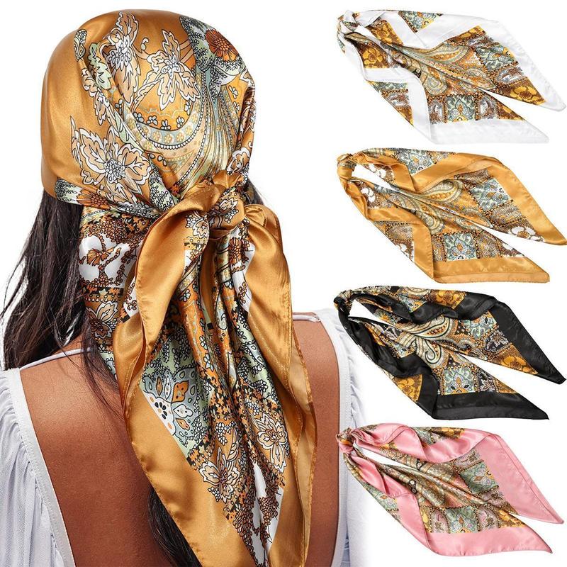 4PCS/Set 35'' Printed Square Head Scarf Neck Scarves for Women Silk ...