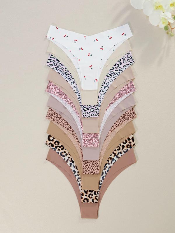 Women's Leopard/ Cherry/ Plain Print V-shaped Waist Thong, Soft Comfy ...