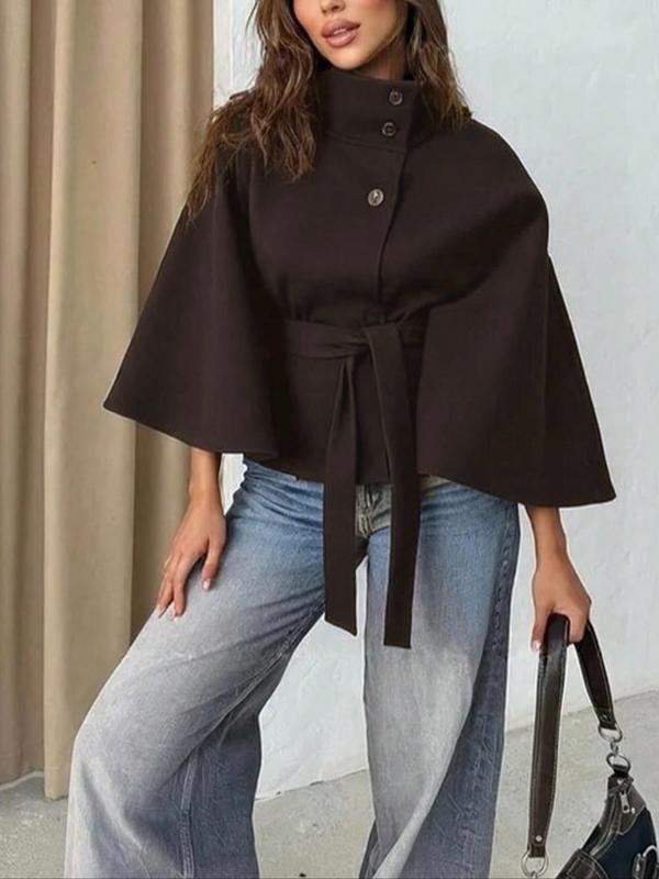 Women's Plain Front Buckle Belted Woolen Cape Coat TikTok爆款商品分析 - GMV ...