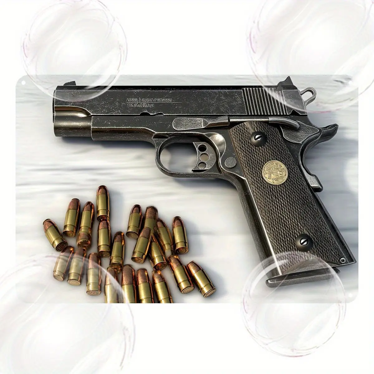 1 Count 2D Metal Pistol Model Wall Art, Military-Style Decorative Sign ...