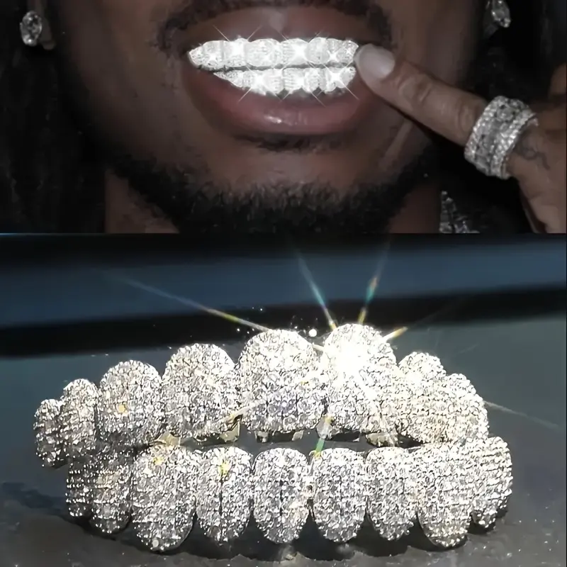 2pcs/ Set Blingbling Hip Hop Cubic Zirconia Teeth Grills 20 Teeth Top ...