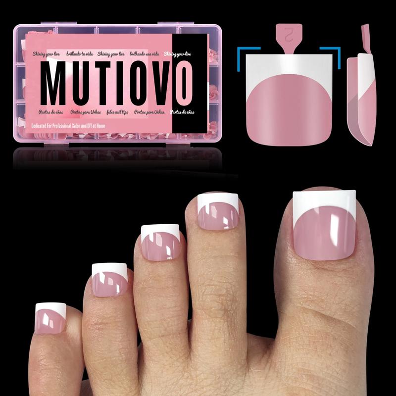 MUTIOVO French Tip Toe Nail Tips Press on, Sharp Square Pre-Designed ...