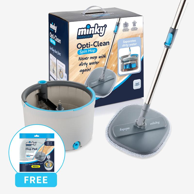 Minky Opti-Clean Spin Mop, Includes Free Replacement Mop Head, 360 ...