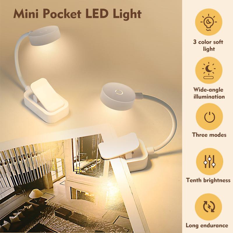查看[Mini Clip LED Lamp Folding USB Rechargeable LED Night Book Light 3 ...