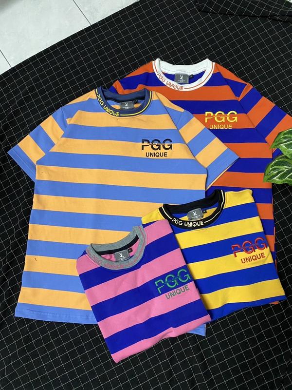 PGG1010 เสื้อยืดคอกลมลายริ้ว งานสกรีนคอ+ปักอกซ้าย PGG | TikTok Shop ...