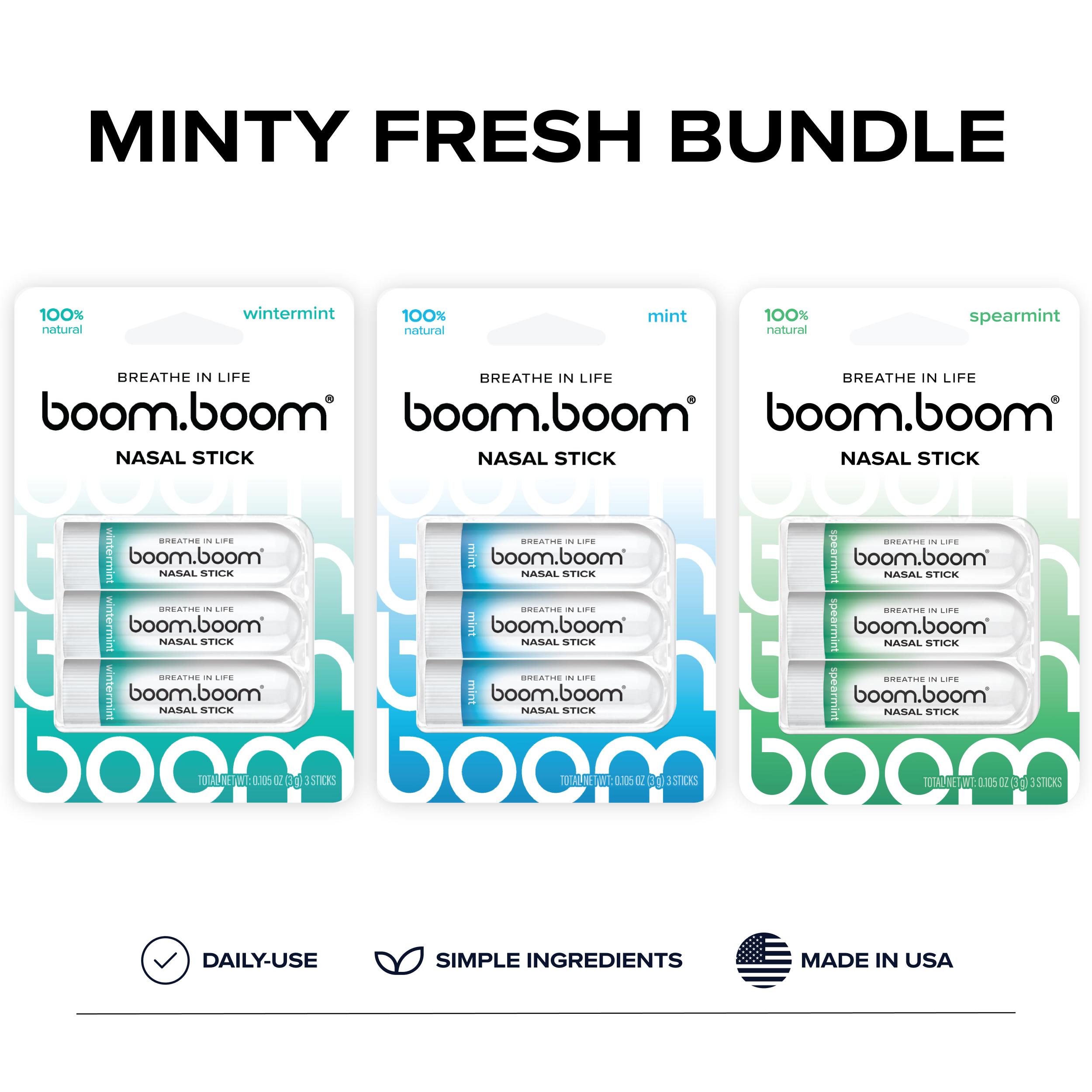 BoomBoom Minty Fresh Bundle: 3 Packs of Minty Nasal Sticks (Spearmint ...