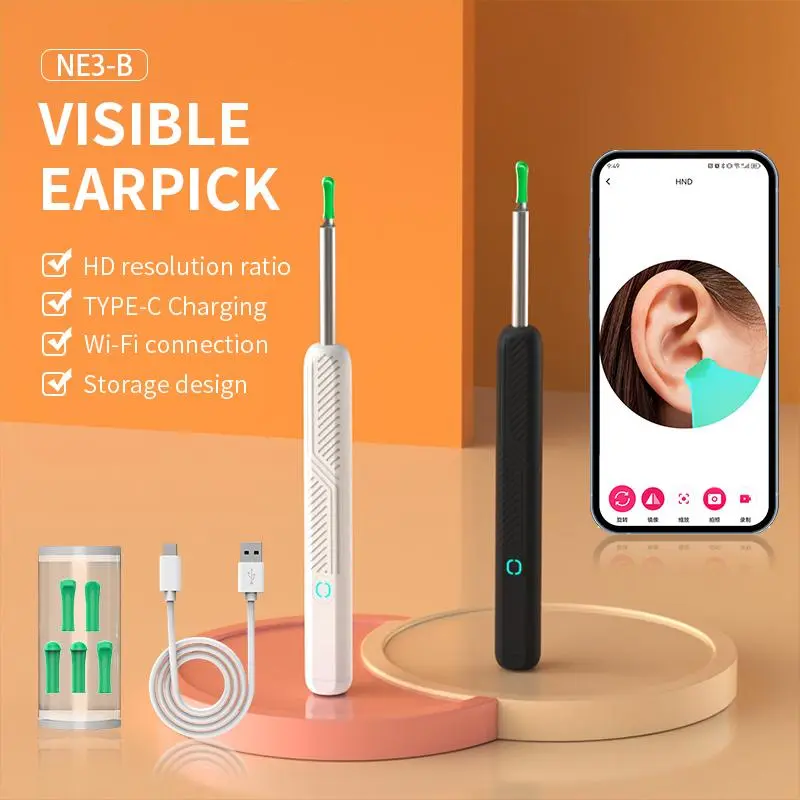 Ear Pick with Camera, WIFI Ear Pick with 4 Ear Spoons, LED Light, Ear ...