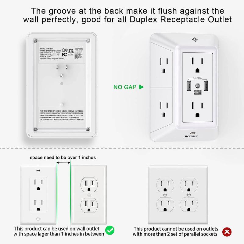 查看[[Bundle Savings] POWRUI Quick Change Plug Surge Protector w/ Night ...