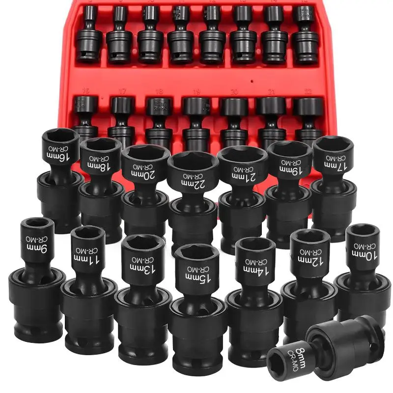 3/8" Drive Shallow Universal Impact Socket Wrench Set, 1 Set 6 Point ...