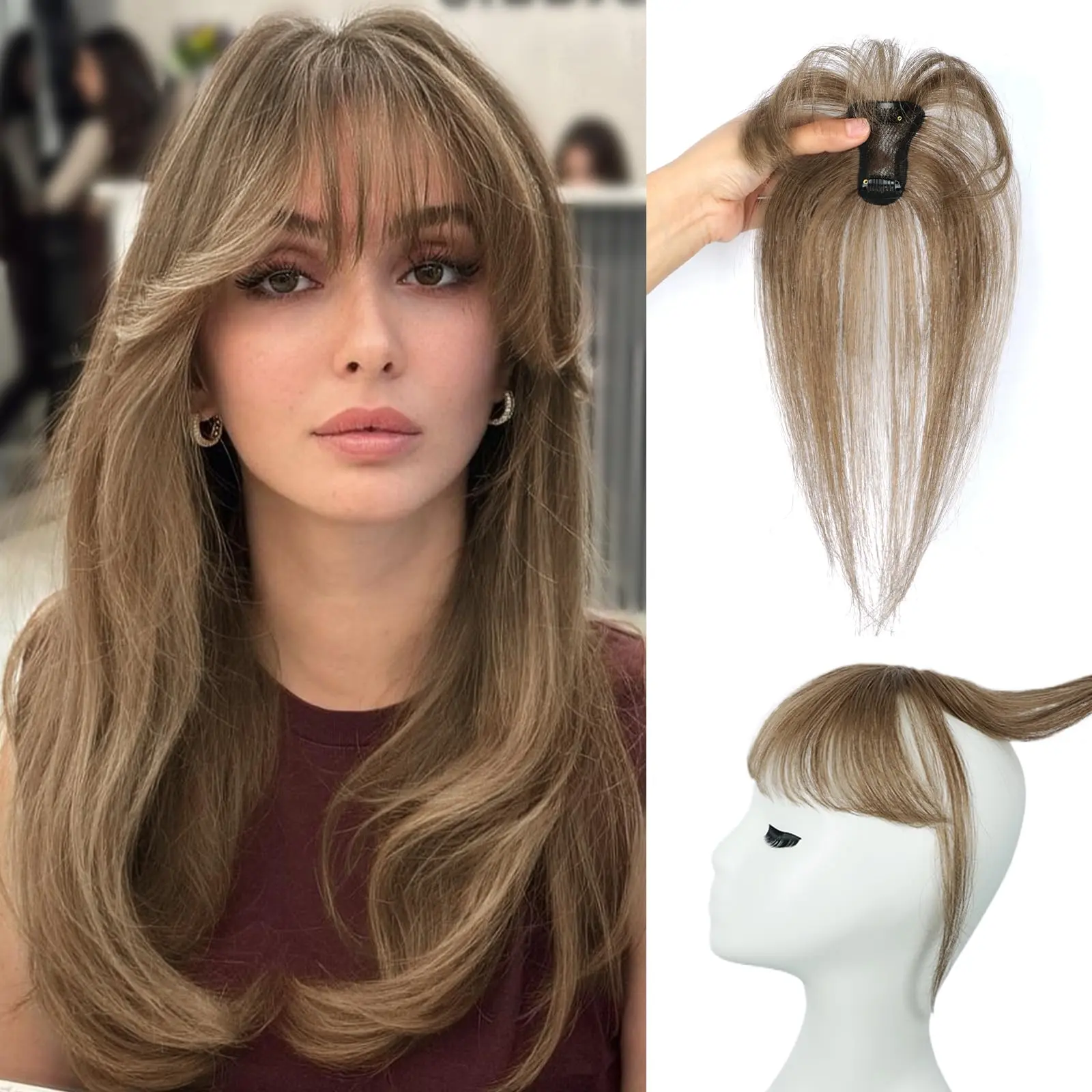 Outdoorfun Bangs Hair Clip,100% Real Human Hair Bangs 360° 3D Cover ...